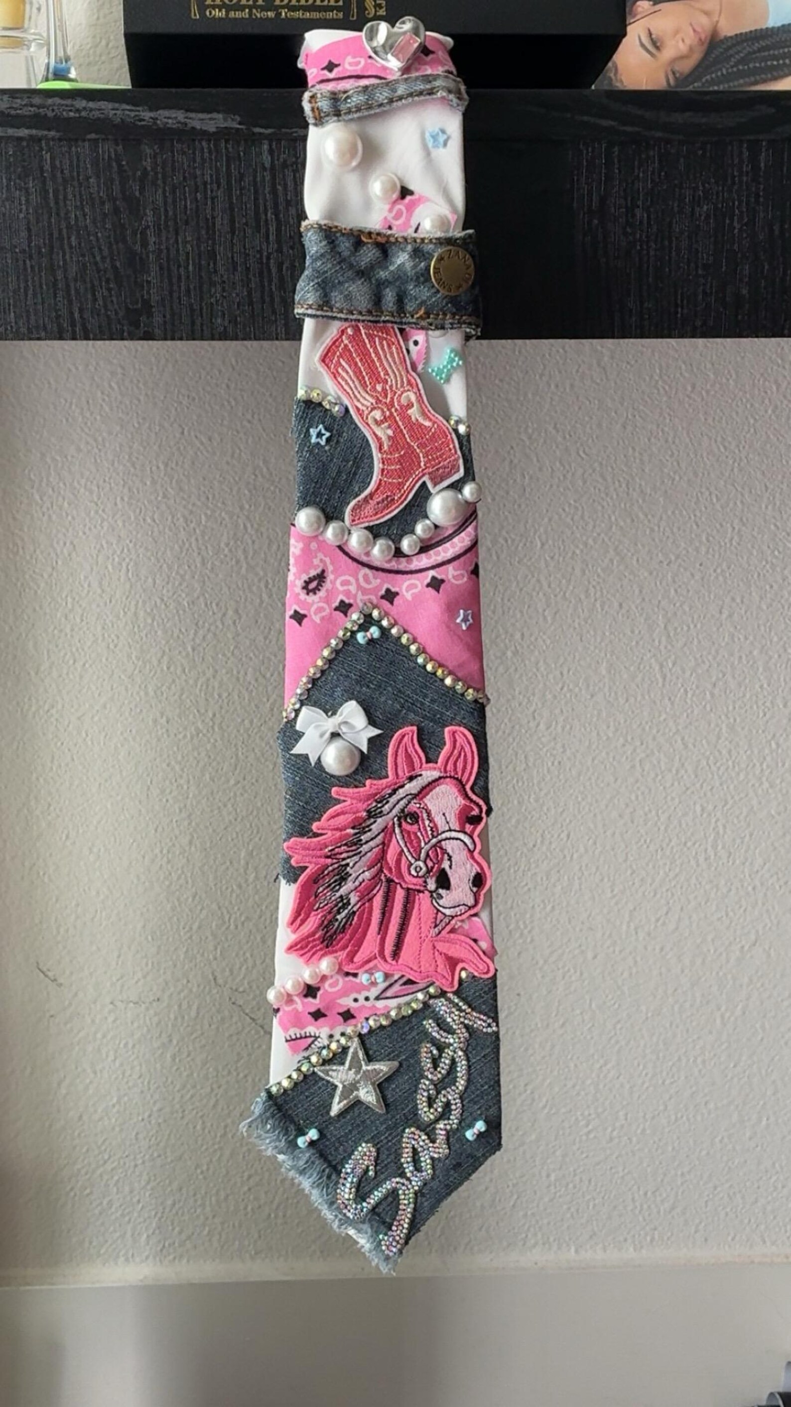 Handmade Patchwork Tie: Pink Horse, Cowboy Boot, Denim Accents - Etsy
