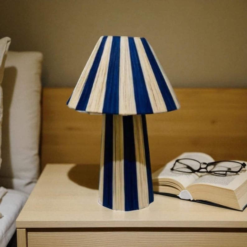 Modern Striped Bedside Table Lamp: Blue and Beige Accent Lighting - Etsy