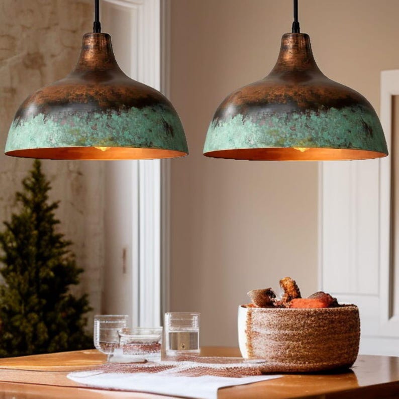 Handmade Red Copper Pendant Light – Oxidized Rustic Industrial Ceiling ...