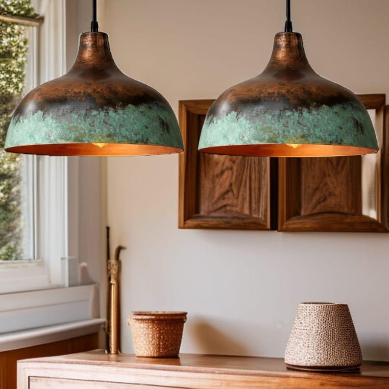 Handmade Red Copper Pendant Light – Oxidized Rustic Industrial Ceiling ...