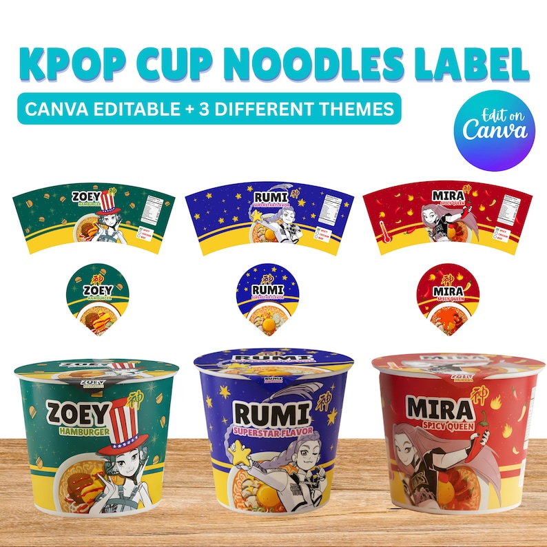 Kpop Demon Hunters Cup Noodle Labels, Huntrix Ramen Ramyeon Party Favor ...