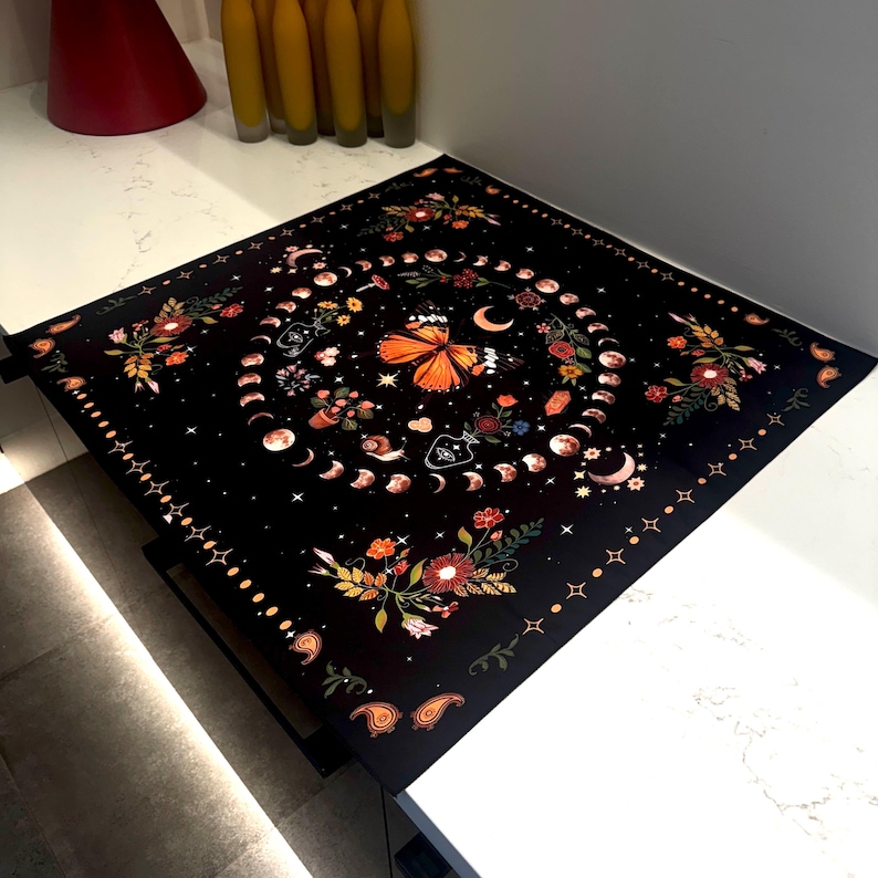 Tarot Table Cloth Dark Boho Altar Cloth With Moon Phases & Butterfly ...