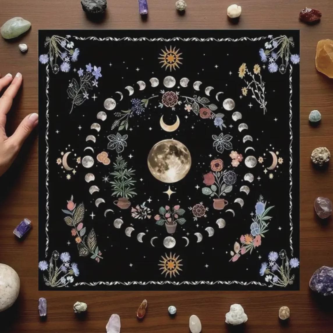 Moon Phase Altar Cloth 29"x29" – Celestial Tarot Reading Mat With ...