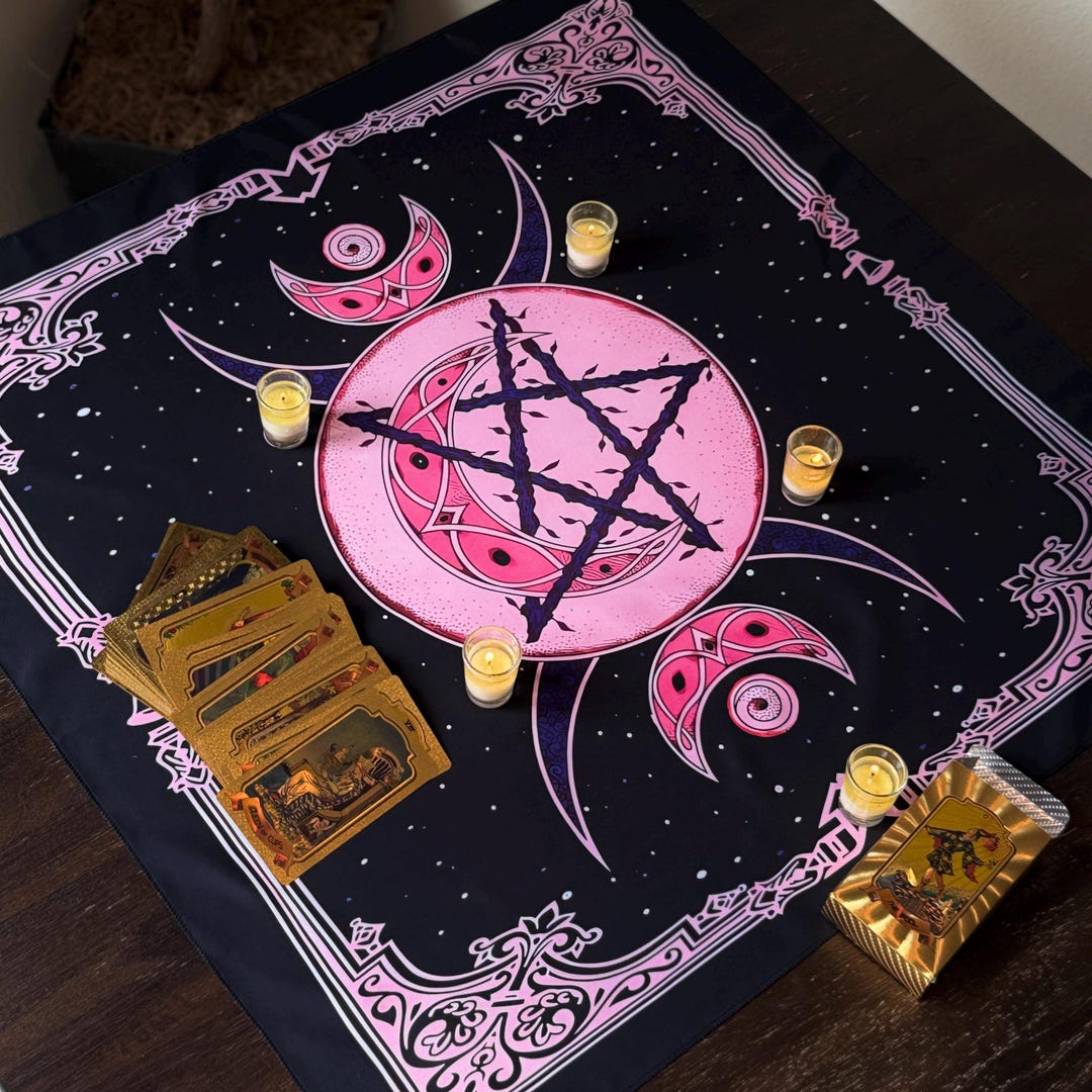 Pentacle Altar Cloth 29"x29" – Witchy Tarot Reading Mat With Triple ...