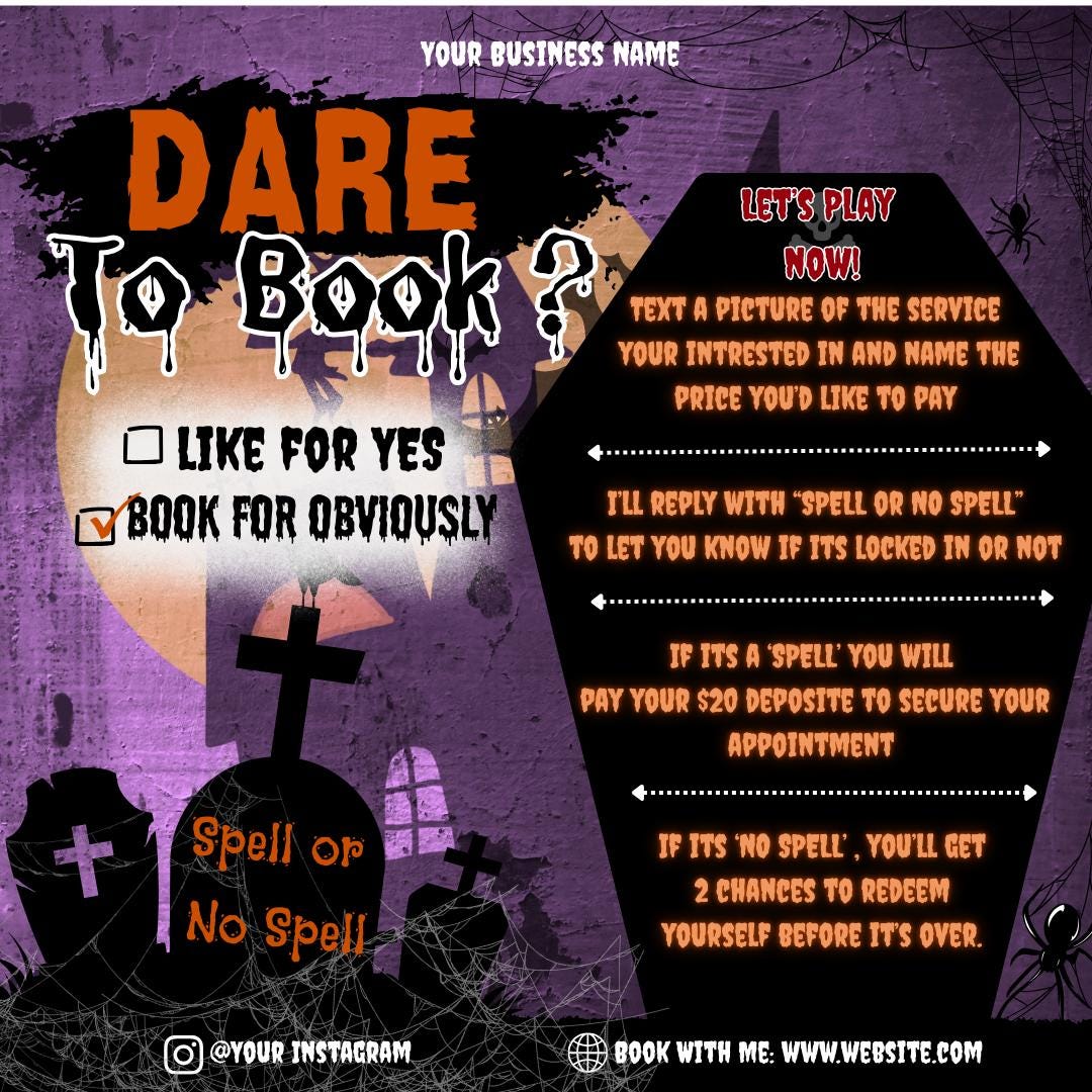 Editable Halloween Hair Booking Flyer | Dare to Book Promo Template ...