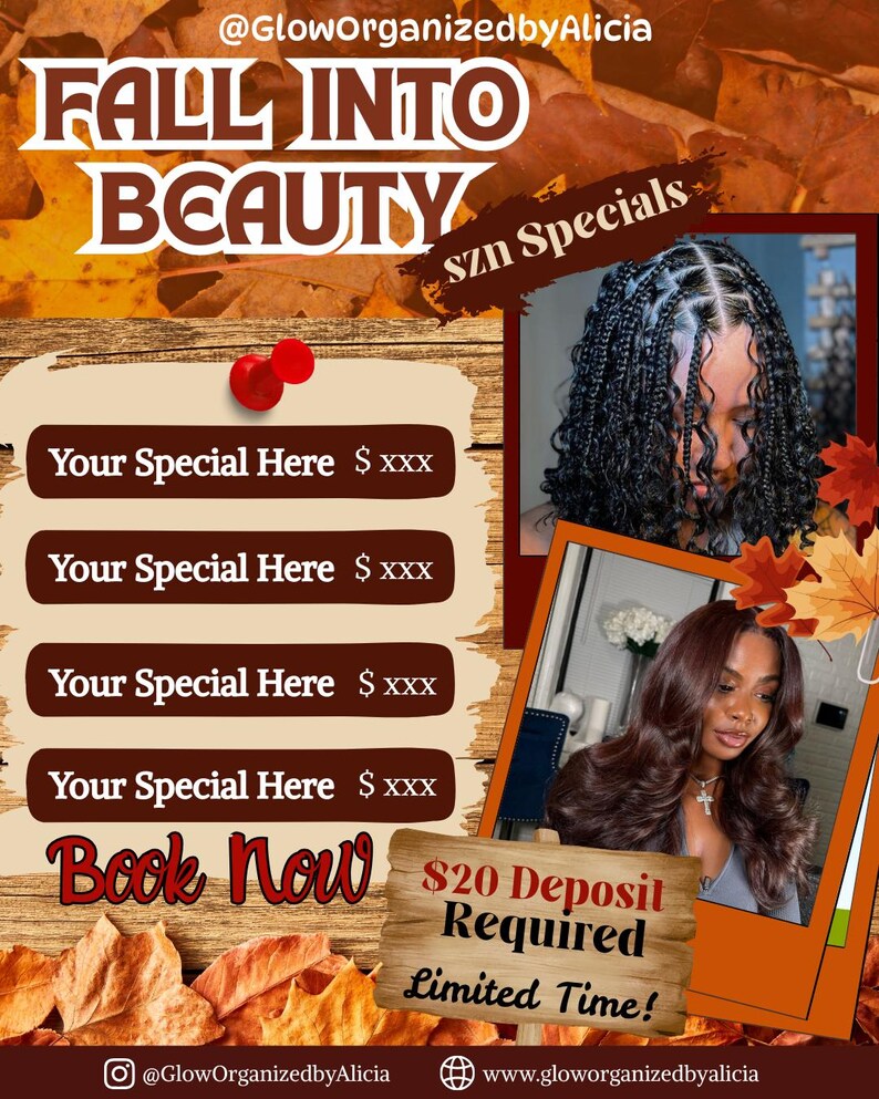 Fall Into Beauty Flyer Template/ Editable Canva - Etsy Canada