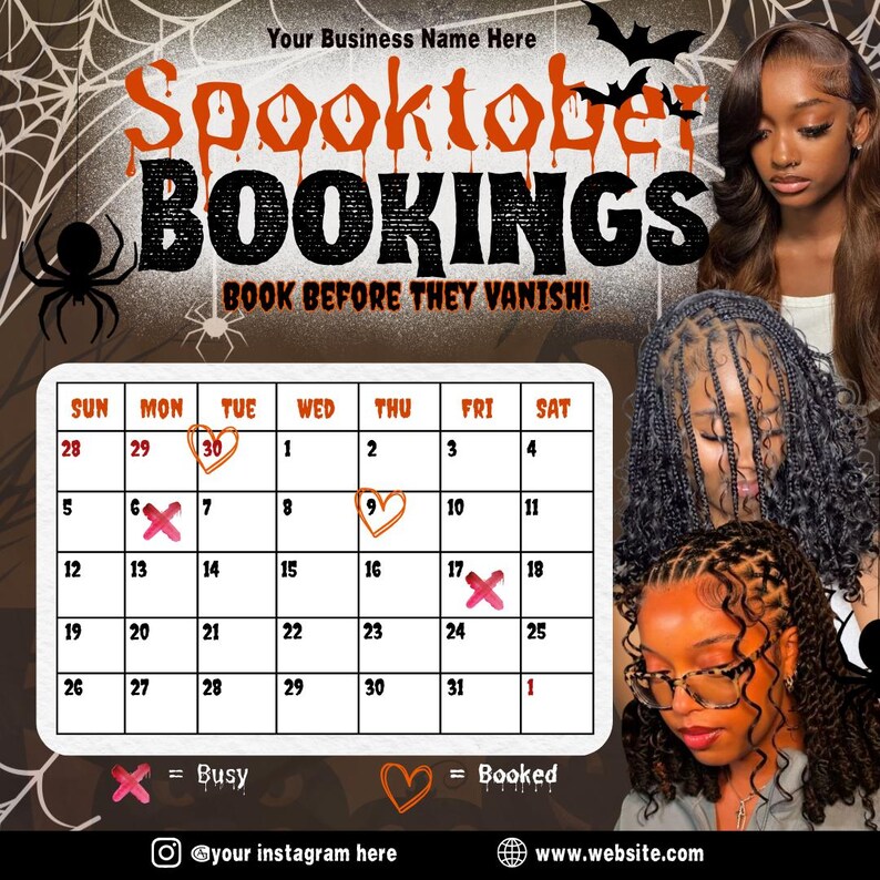 Spooktober Booking Template | Editable Canva Flyer | Halloween Hair ...
