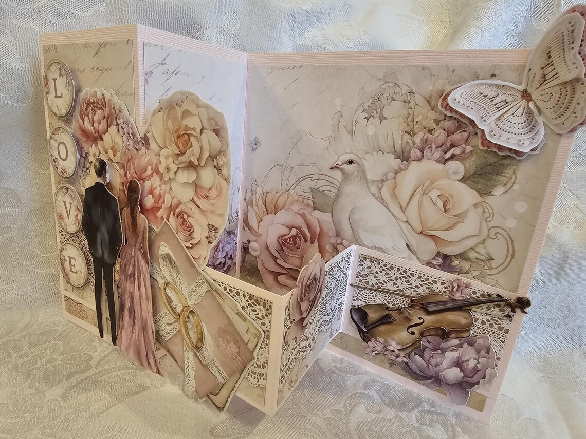 Love Wedding Z Fold Pop up Pastel Handmade Wedding Couple Card - Etsy