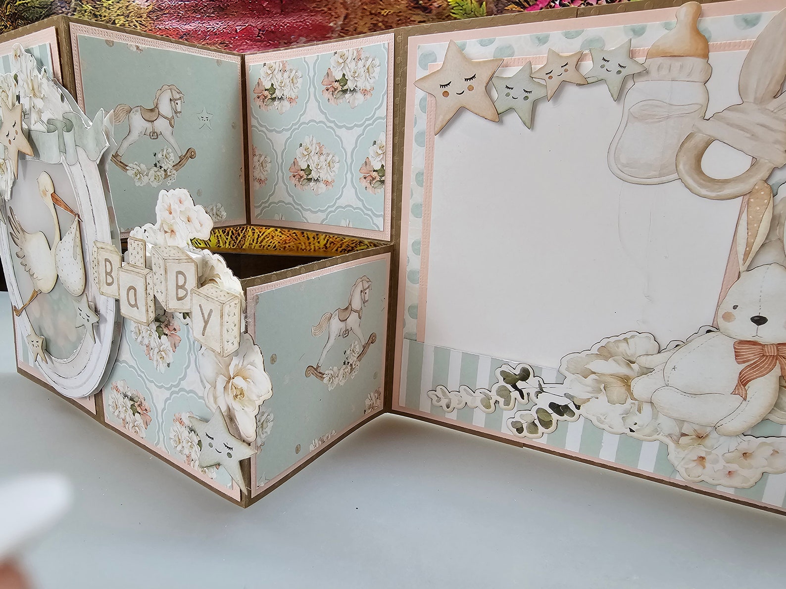 Baby Stork Baby Blocks Bunny Baby Bottle Handmade Z Fold Shaker Pop up ...