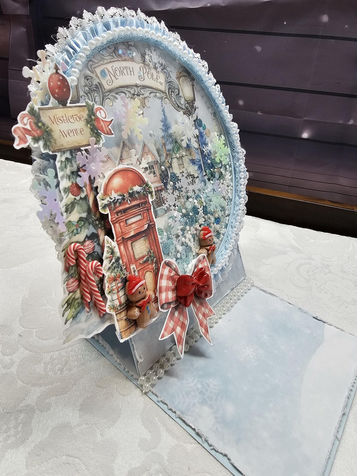 North Pole Winter Round Layered Easel Shaker Handmade Card - Etsy