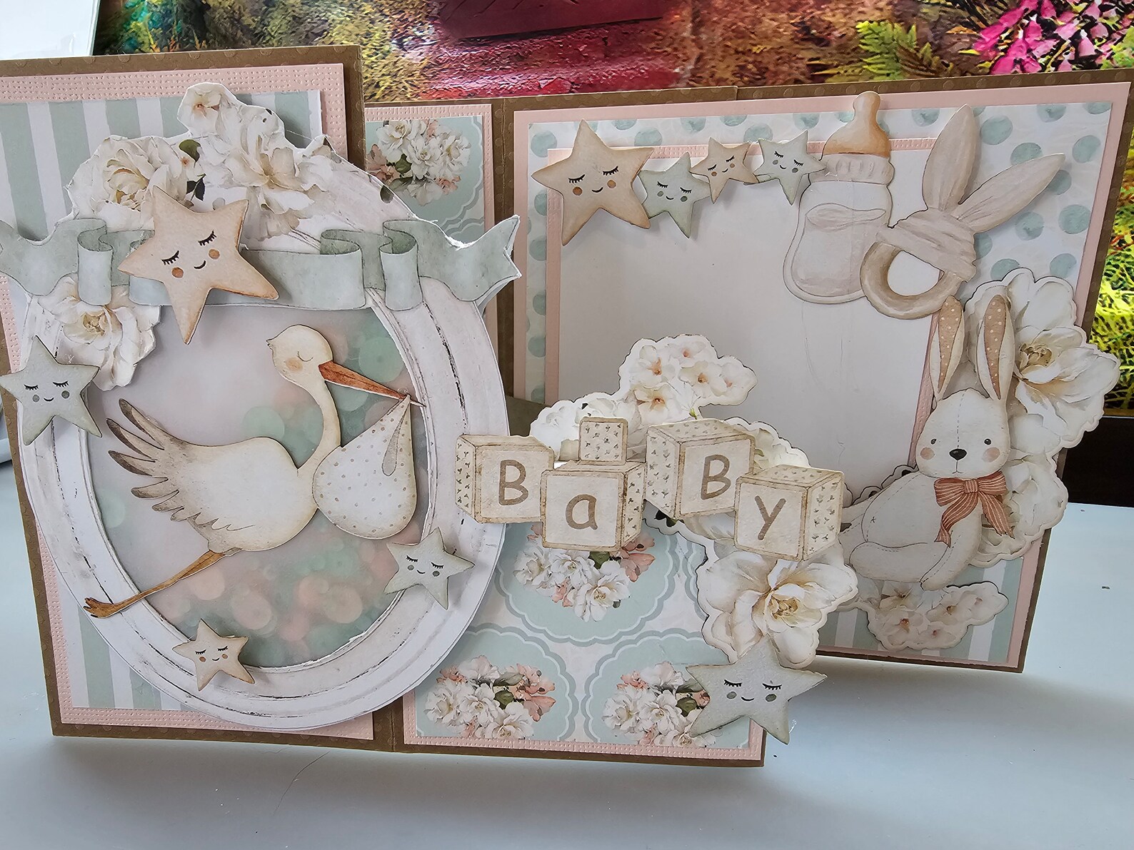 Baby Stork Baby Blocks Bunny Baby Bottle Handmade Z Fold Shaker Pop up ...