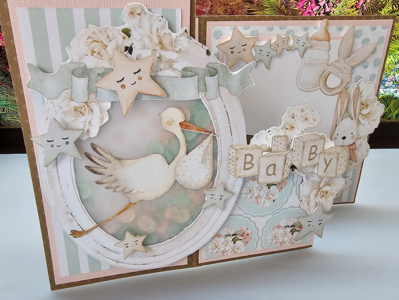 Baby Stork Baby Blocks Bunny Baby Bottle Handmade Z Fold Shaker Pop up ...