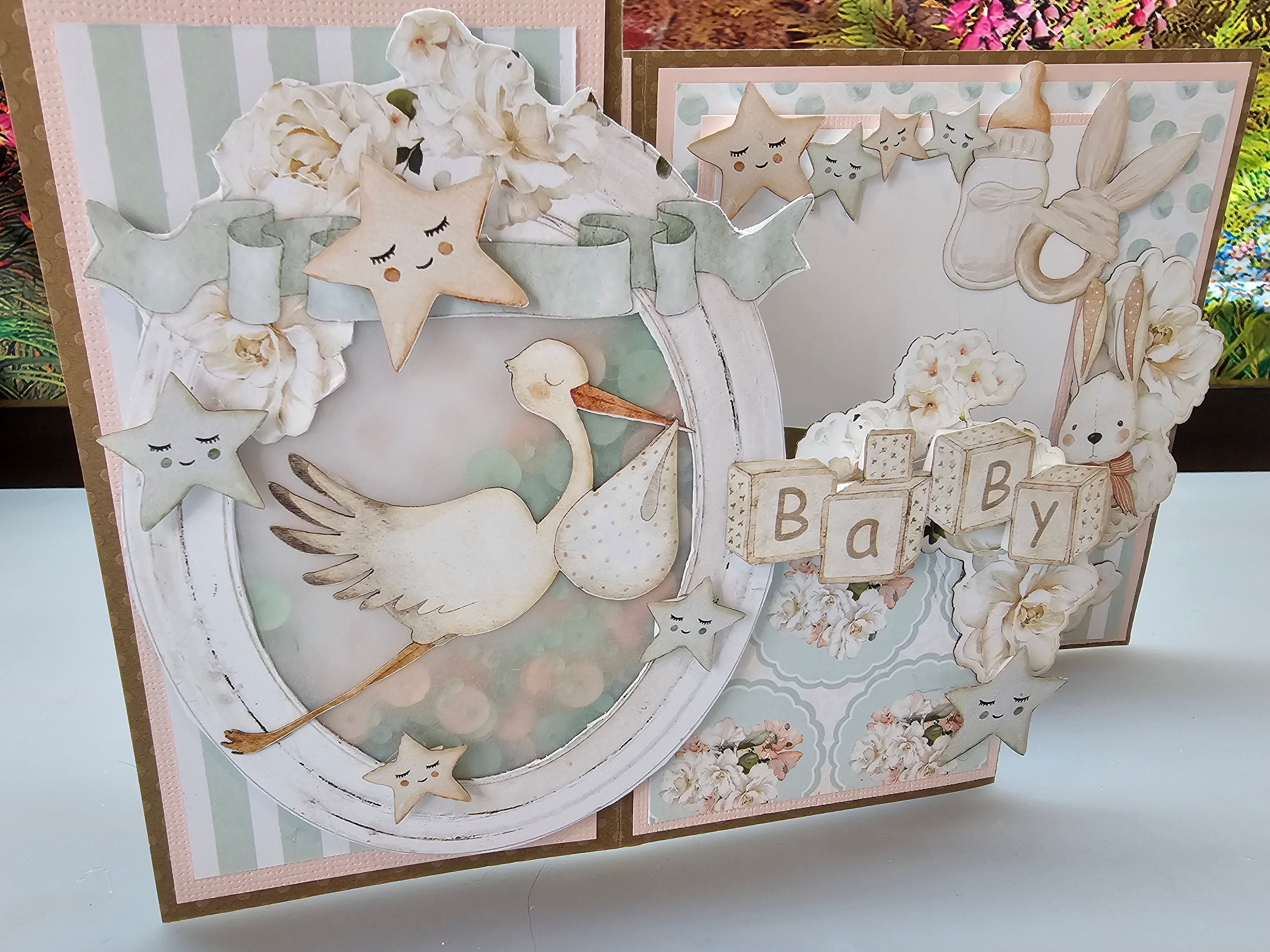 Baby Stork Baby Blocks Bunny Baby Bottle Handmade Z Fold Shaker Pop up ...