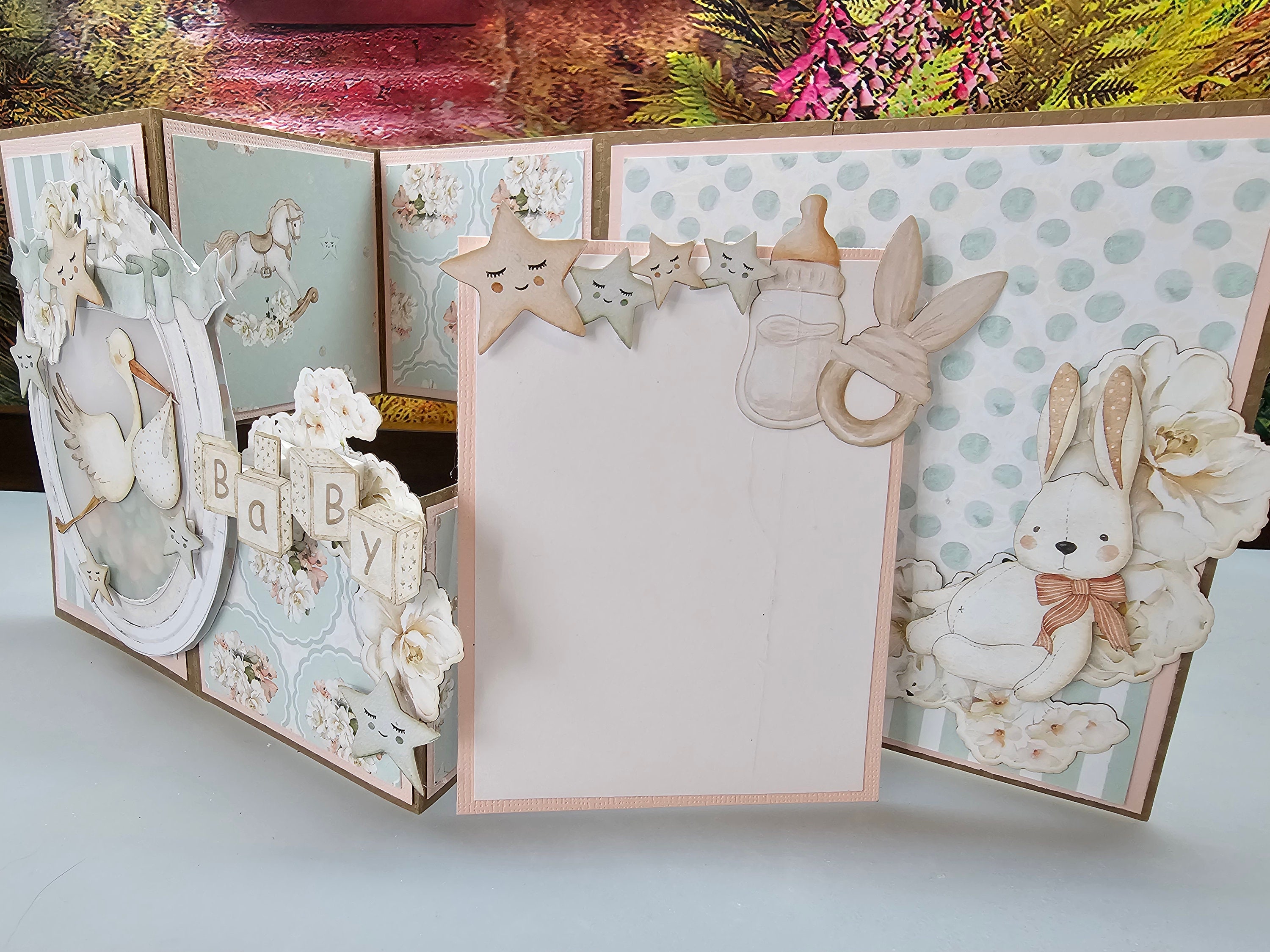 Baby Stork Baby Blocks Bunny Baby Bottle Handmade Z Fold Shaker Pop up ...