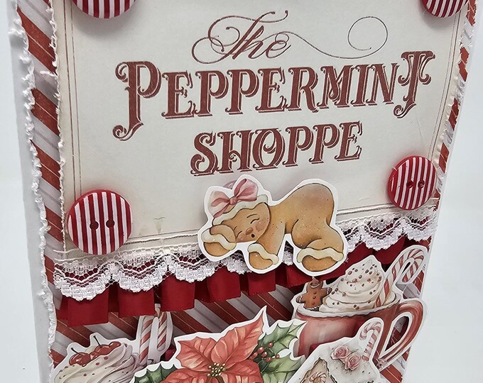 Peppermint Shoppe Layered Christmas Handmade Card #shabbyartboutique - Etsy
