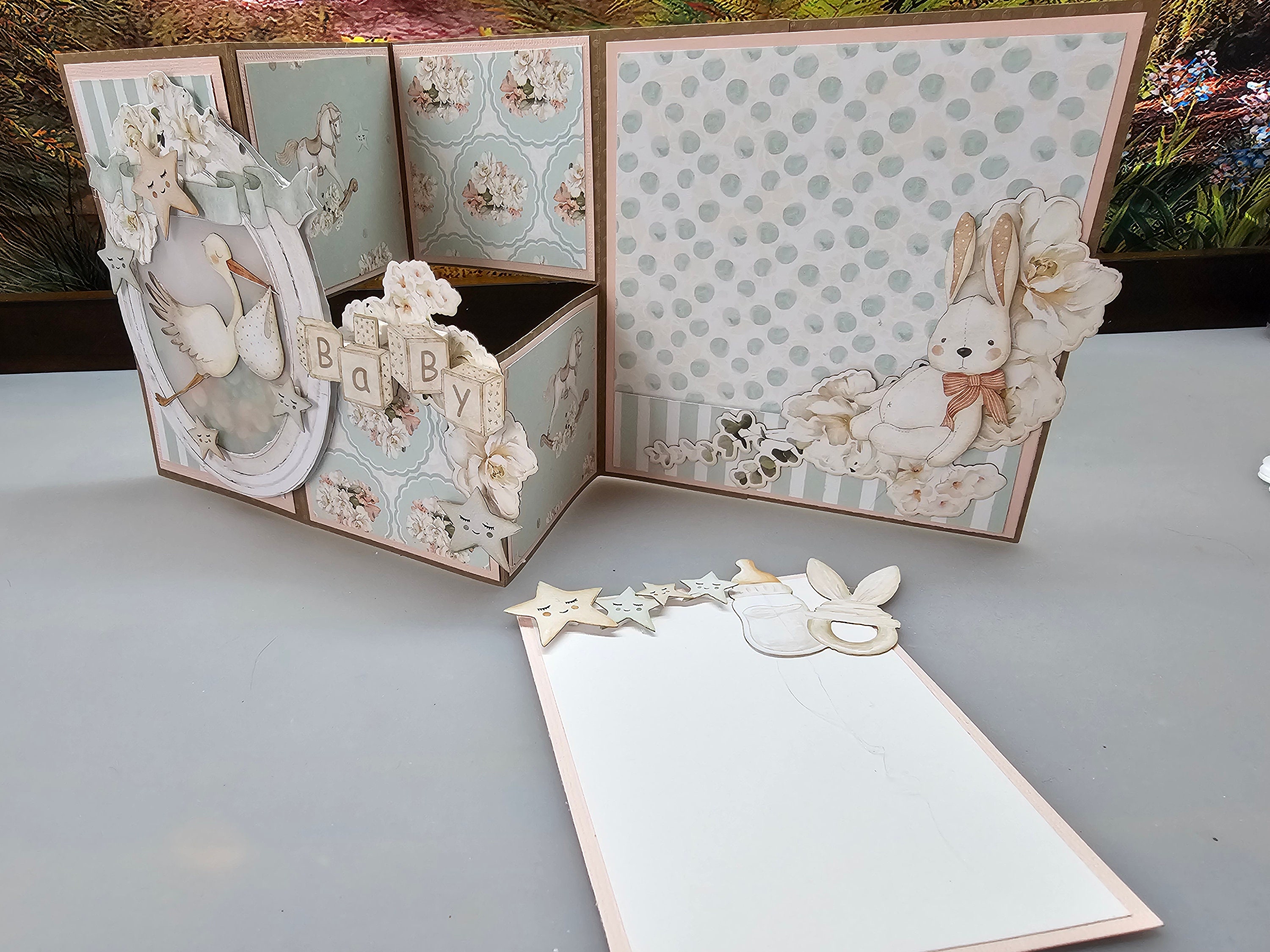 Baby Stork Baby Blocks Bunny Baby Bottle Handmade Z Fold Shaker Pop up ...