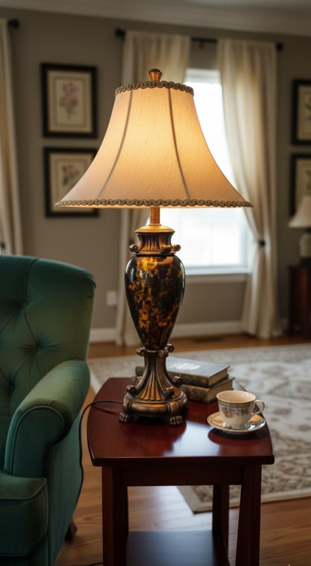 Vintage Tortoise Shell Glass Table Lamp | 32 Inches Tall | Amber Brown ...
