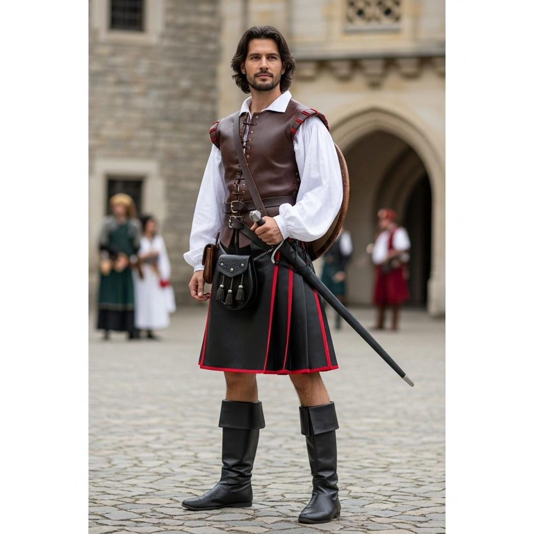 Genuine Cowhide Leather Kilt and Vest Armor - Medieval Warrior Leather ...