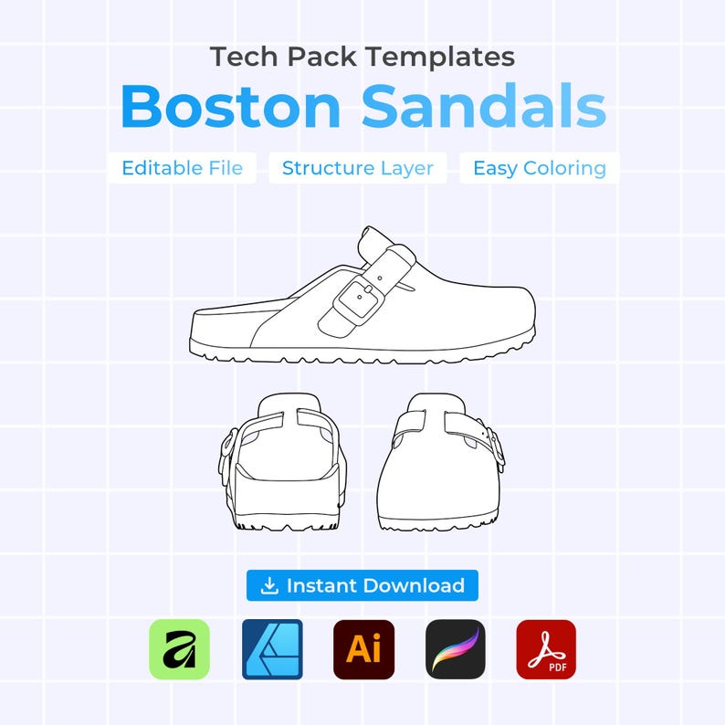 Boston Sandals Tech Pack Templates – Editable Design Layout (digital ...