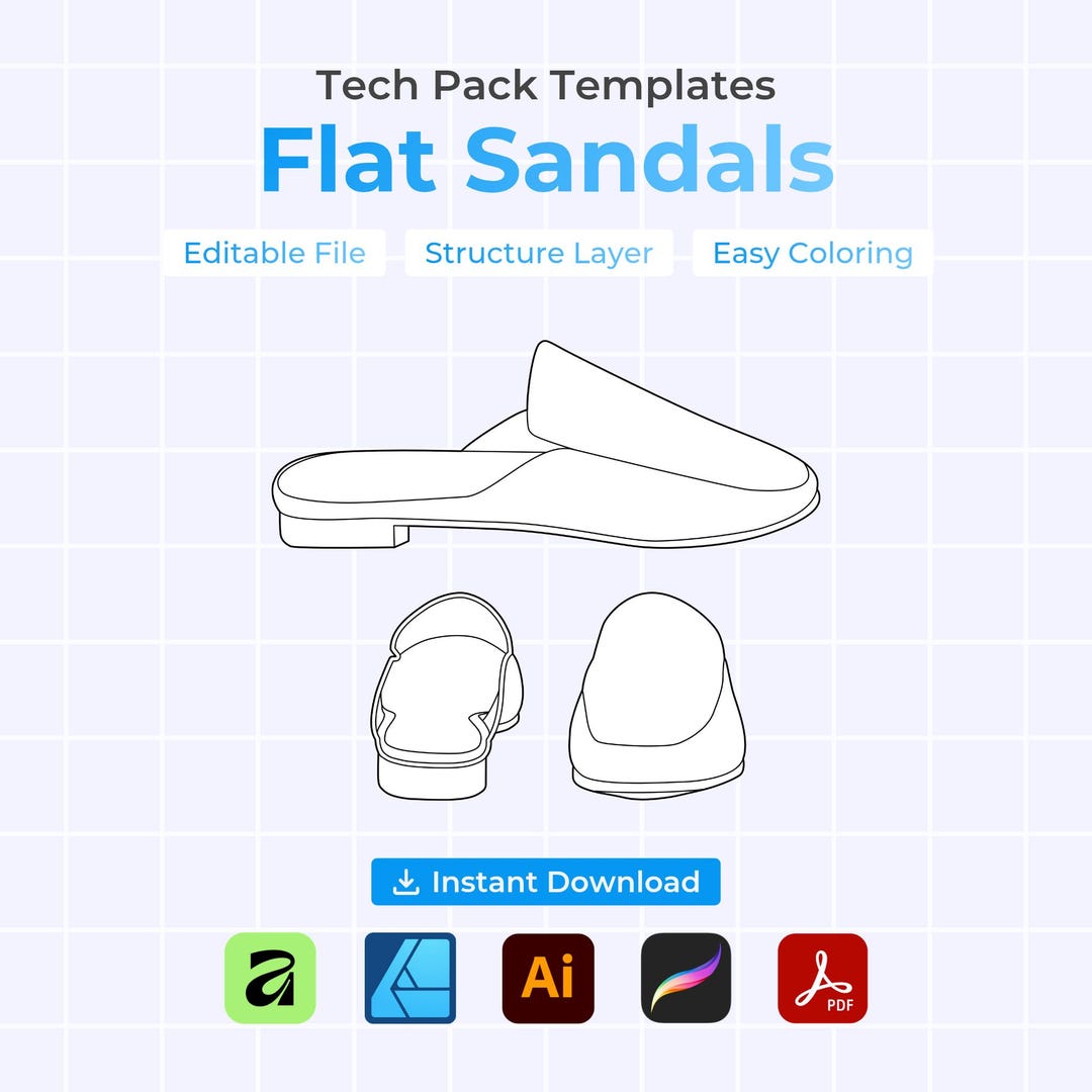 Flat Sandals Tech Pack Templates – Editable Design Layout (digital ...