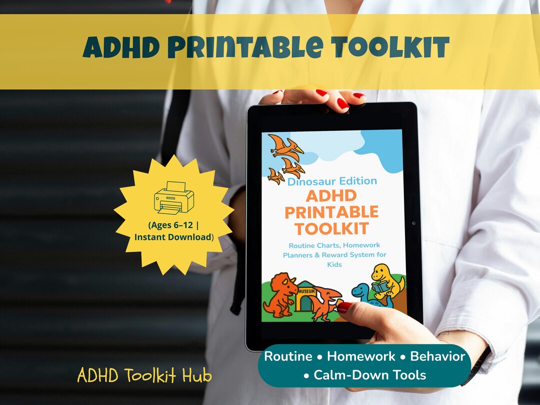 Dinosaur ADHD Toolkit for Kids: Routine Charts, Homework Planners ...