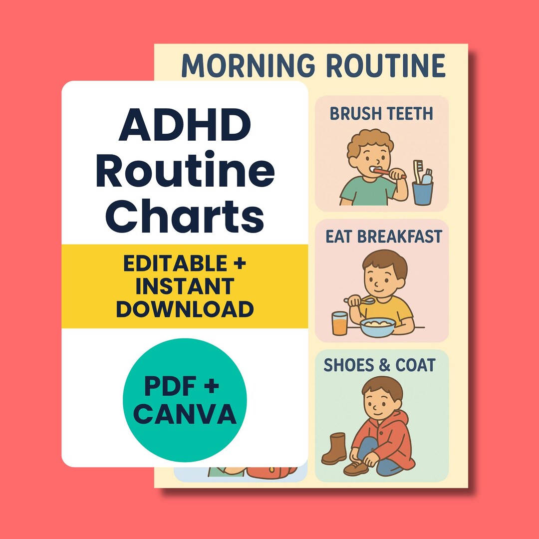 Standard ADHD Routine Charts Pack: Morning & Evening Visual Checklist ...