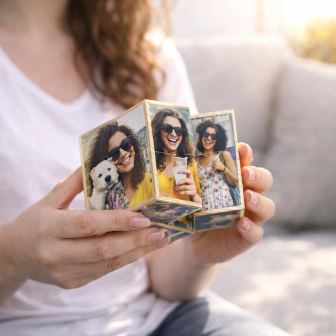 Custom Photo Wooden Cube Gift, Personalized Solid Wood Picture Block ...