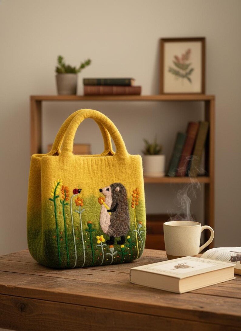 Handmade Felted Hedgehog Tote Bag and Wool Purse - Etsy Australia