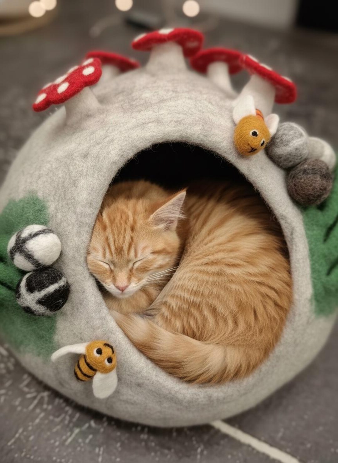 ECO Handmade Wool Felted Pets Bed With Forest Critters Decorations ...