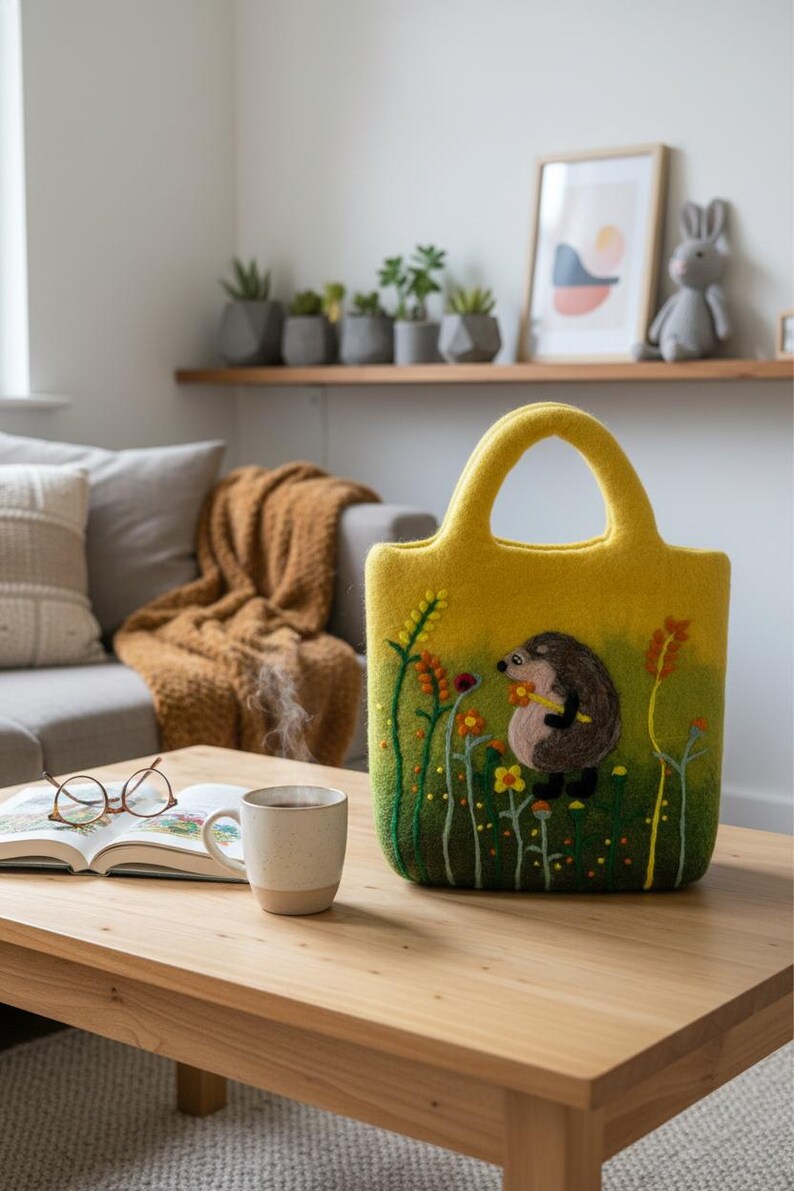Handmade Felted Hedgehog Tote Bag and Wool Purse - Etsy Australia