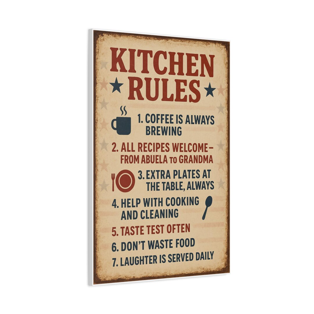 Vintage Kitchen Rules Wall Art Sign, Rustic Farmhouse Printable Kitchen ...
