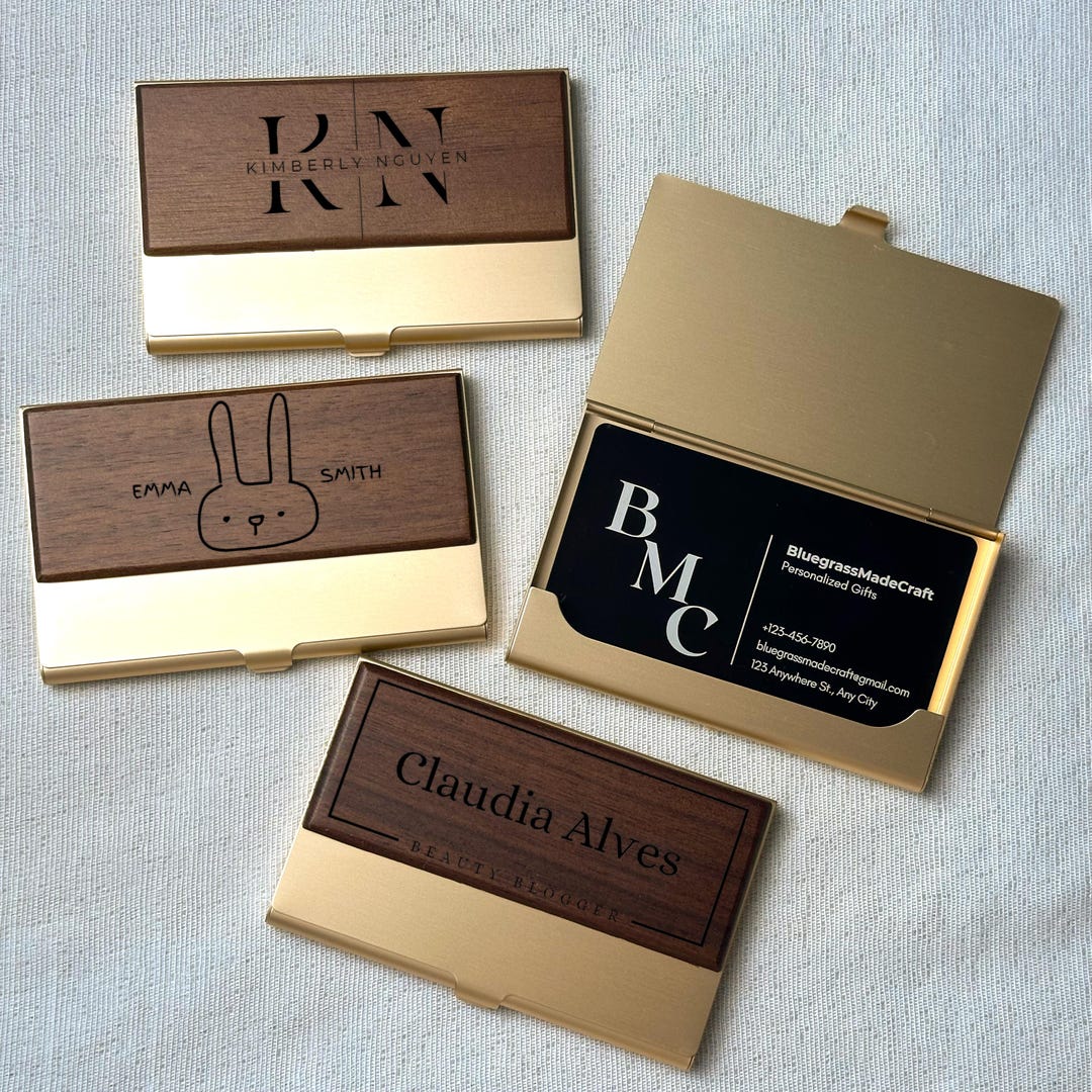 Personalized Business Card Holder, Custom Engraved Name Logo Case ...