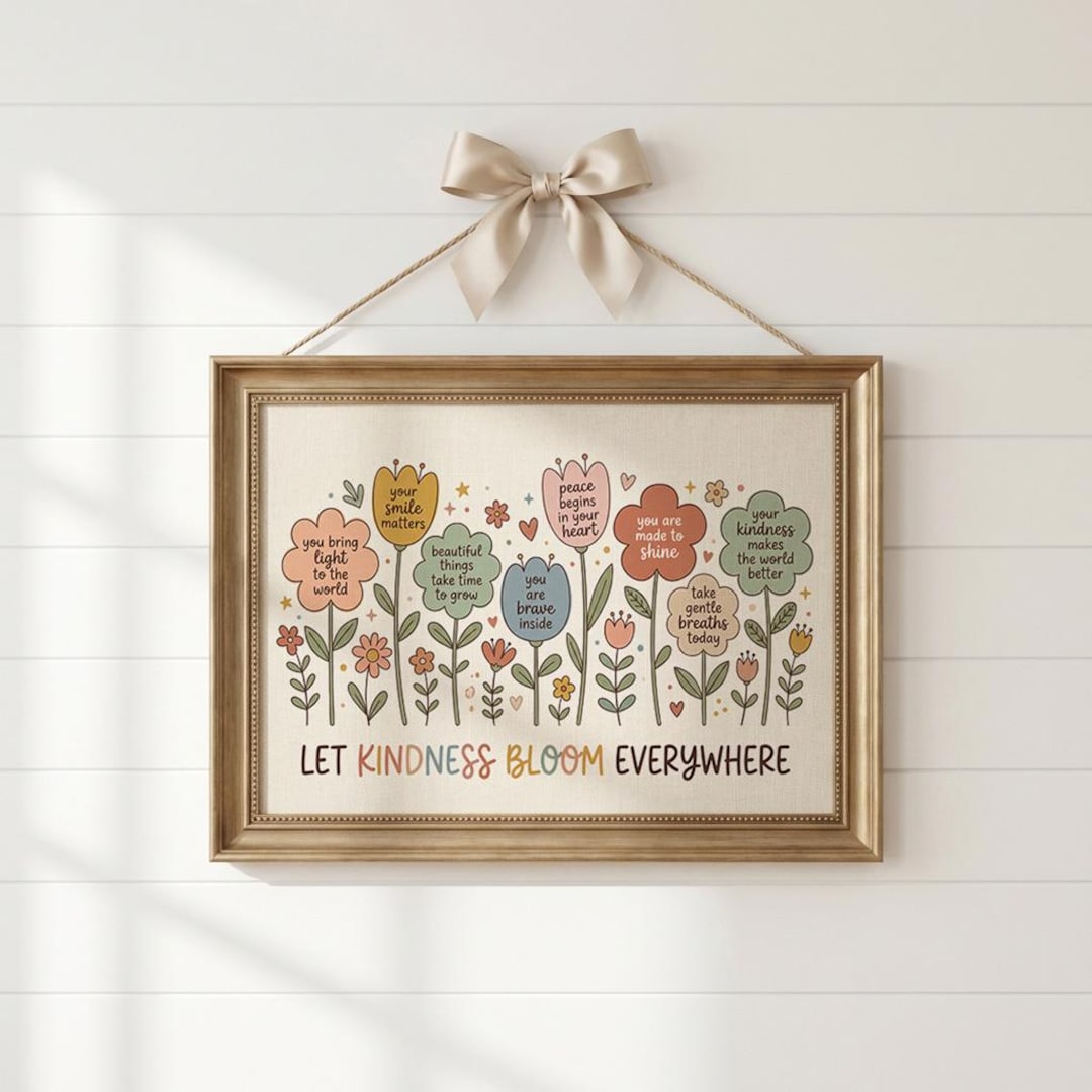 Let Kindness Bloom Everywhere Kids Affirmation Flower Poster, Nursery ...