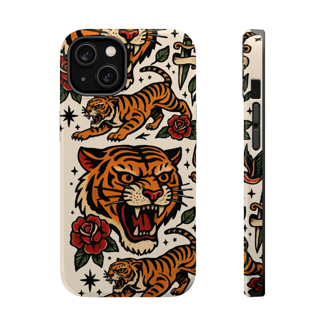 American Traditional Style Tiger Tattoo Phone Case | Magnetic Impact ...