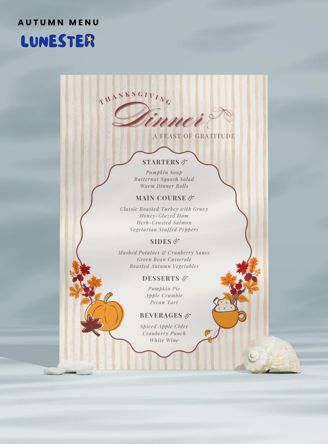 Thanksgiving Menu Canva Template | Editable Autumn Dinner Menu | Fall ...