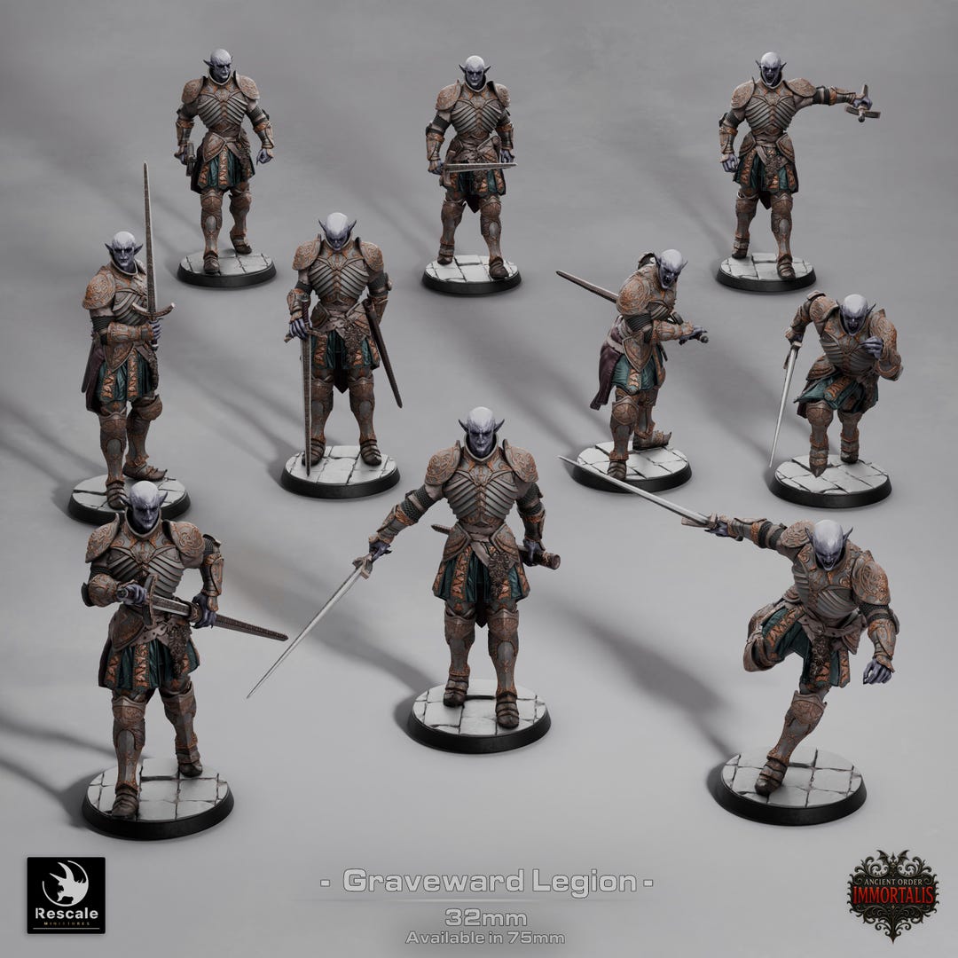 Graveward Legion Pack | 10 Armored Vampire Warriors | 32mm & 75mm Scale ...