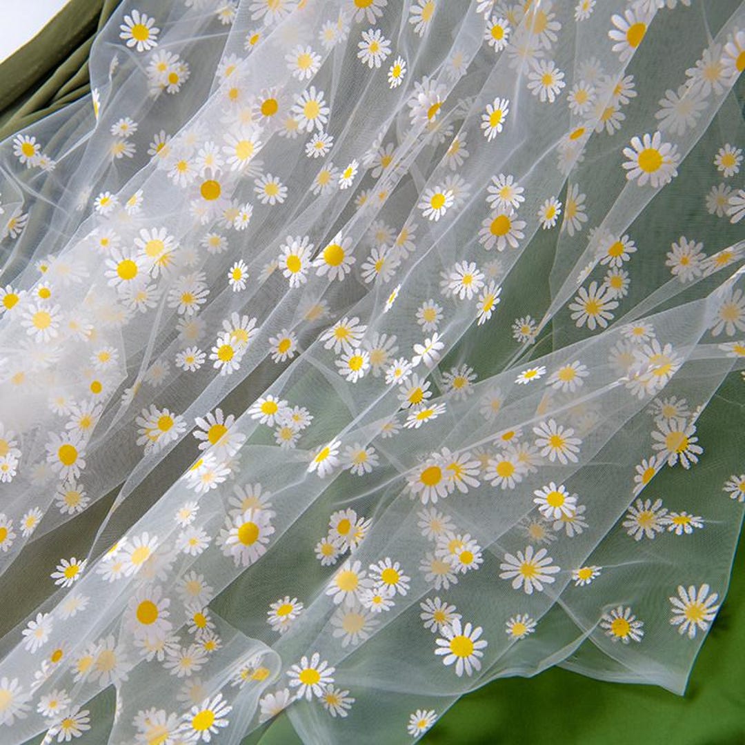 Exquiste Print Floral Daisy Soft Tulle Fabric,floral Daisy Tulle Fabric ...