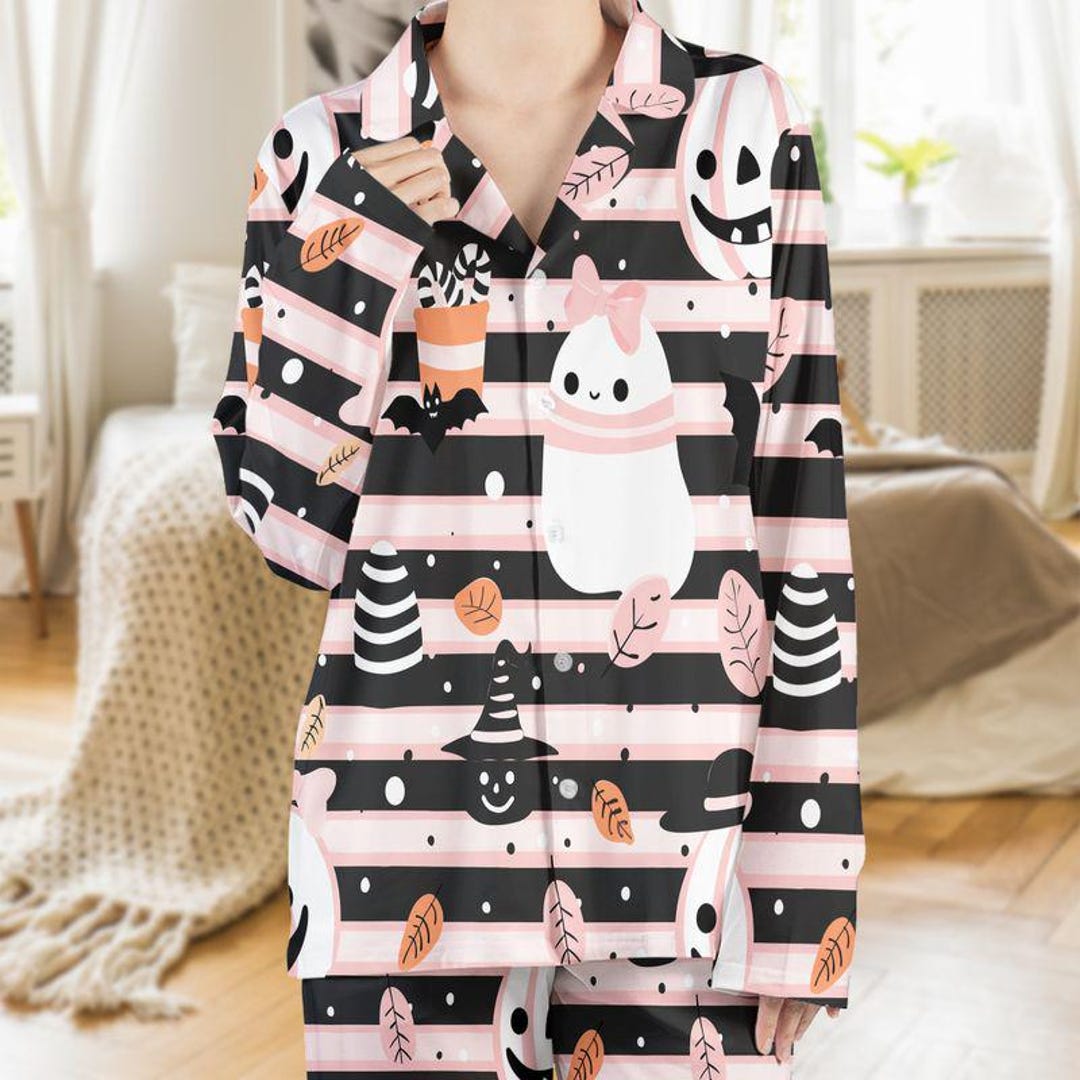 Pink Ghost Halloween Pajama Set: Spooky Season Sleepwear - Etsy