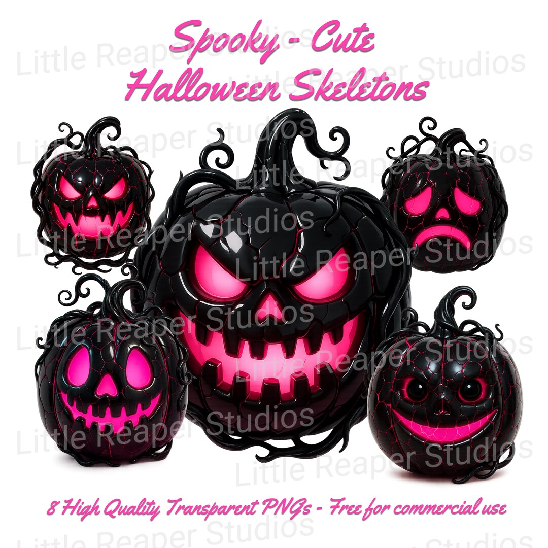 Neon Gothic Pumpkin Clipart: Black & Pink Horror Pngs (digital Download ...