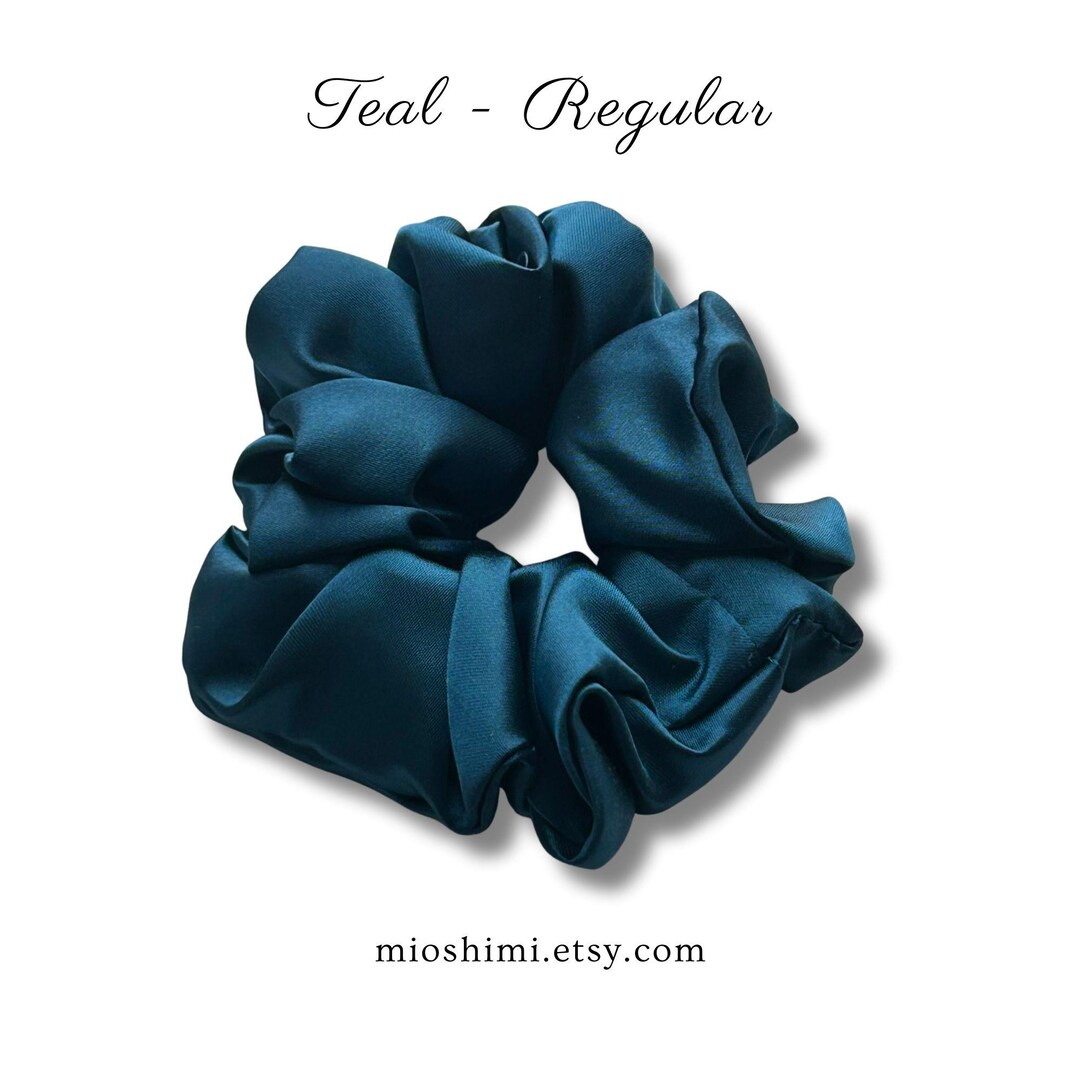 Handmade Teal Satin Scrunchie, Elegant Hair Tie | Regular - Etsy