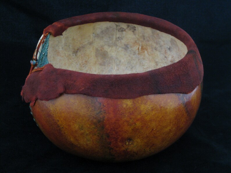 Leather and Lace Gourd Art Bowl With Weaving - Etsy