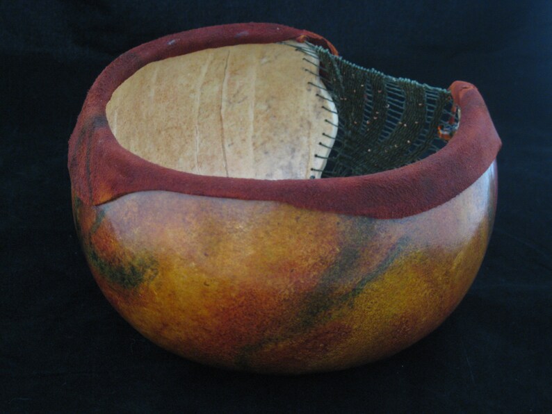 Leather and Lace Gourd Art Bowl With Weaving - Etsy