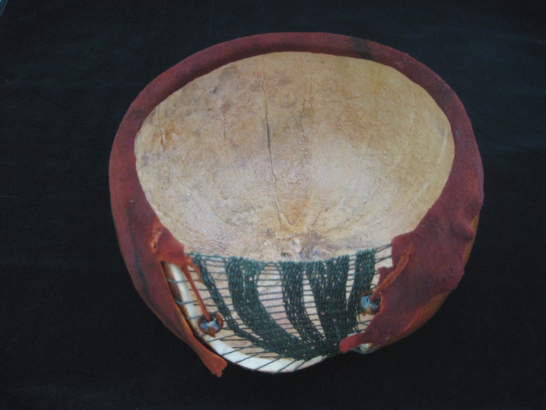 Leather and Lace Gourd Art Bowl With Weaving - Etsy