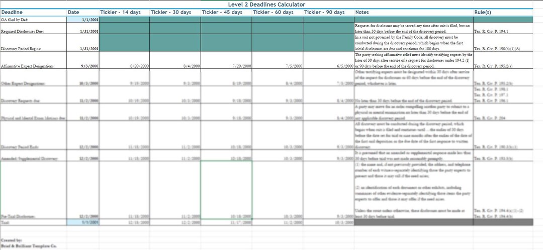 Texas Discovery Calculator - Level 2 Deadlines & Due Dates Bundle ...