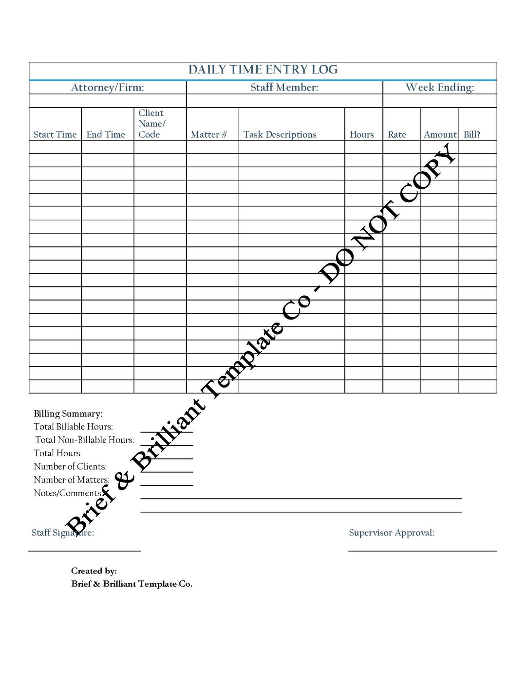 Legal Time Entry Log Template: Attorney & Paralegal Timesheet (PDF ...