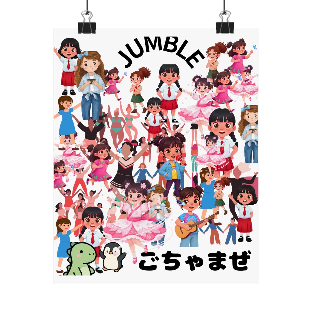 Jumble Girls Characters Poster | Matte Vertical Poster, Japanese Kawaii ...