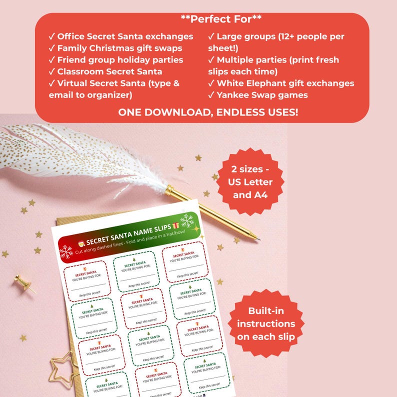 Editable Secret Santa Name Slips | Christmas Party Game (digital ...