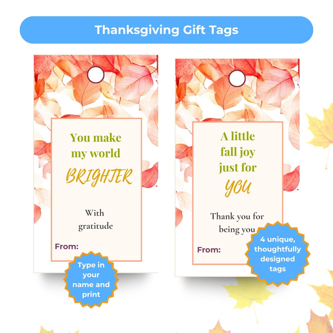 Watercolor Autumn Gift Tags | Printable Thanksgiving Favor (PDF) | Fall ...