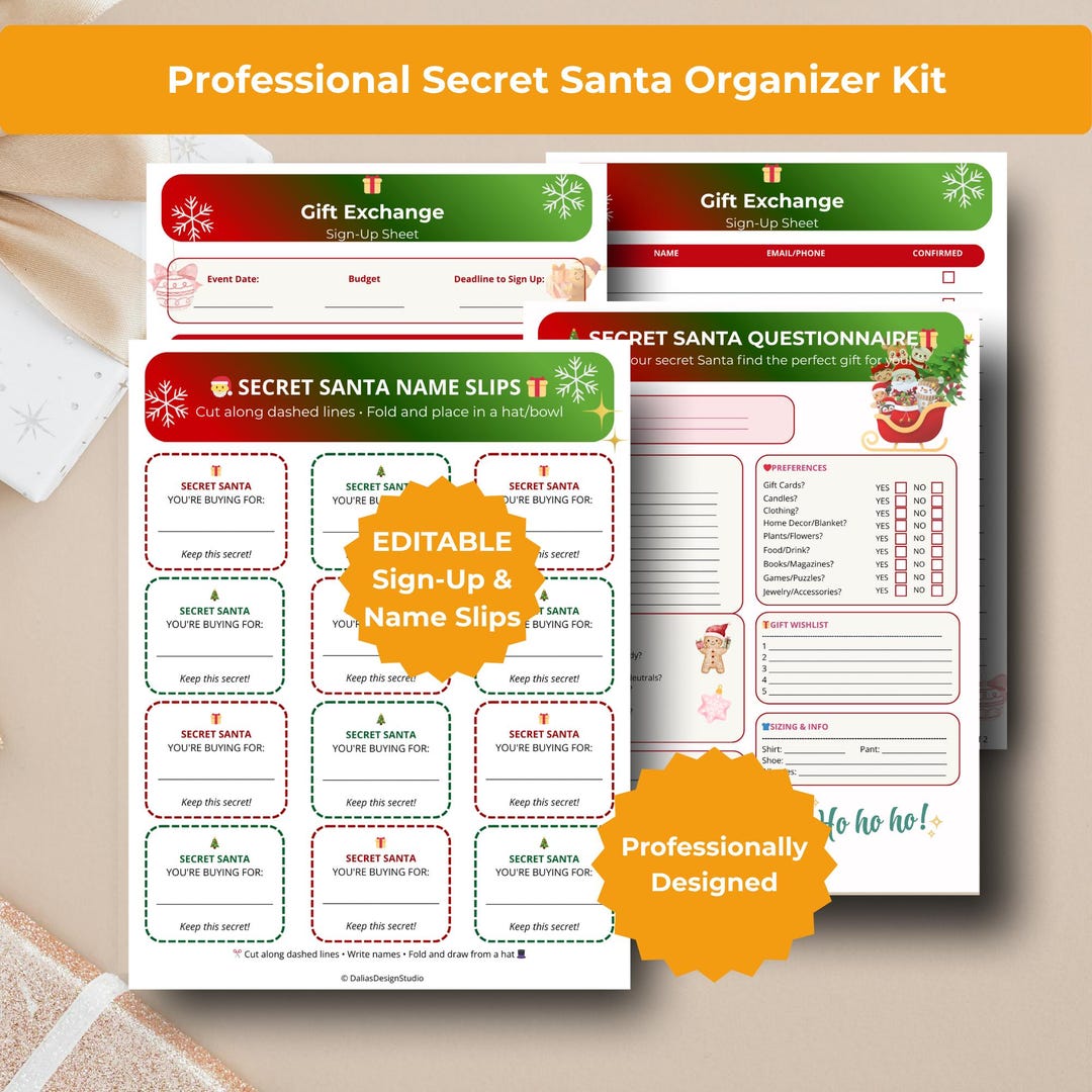 Editable Secret Santa Kit | Party Organizer (5 PDF Files) - Etsy Australia
