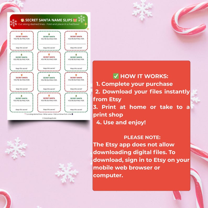 Editable Secret Santa Name Slips | Christmas Party Game (digital ...